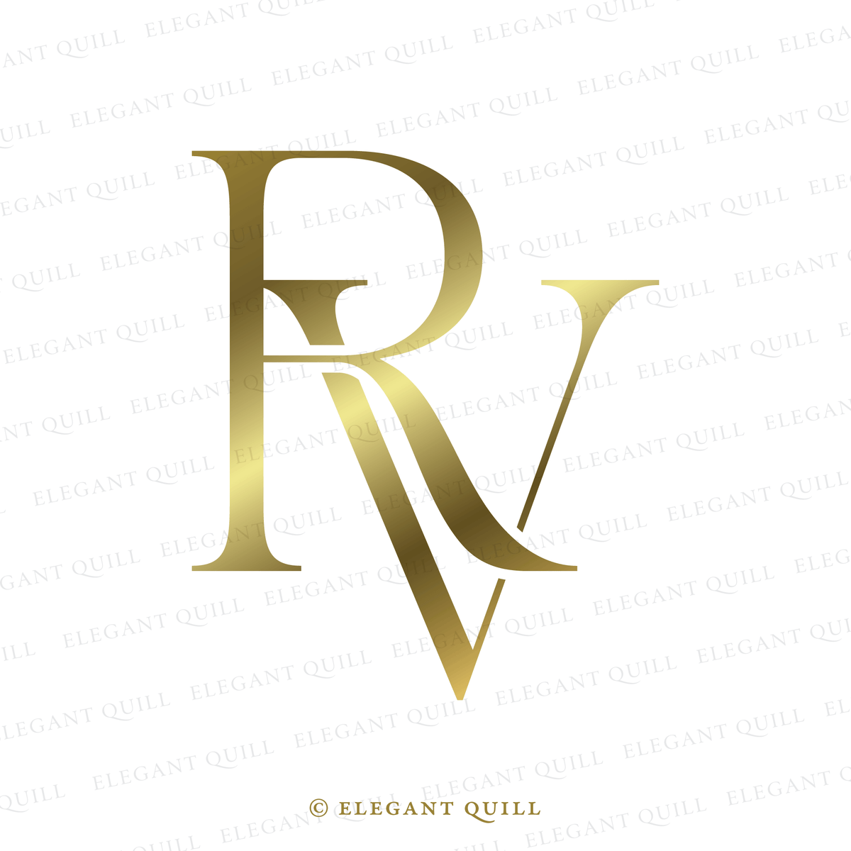 Gobo Wedding Monogram, RV Initials Logo – Elegant Quill