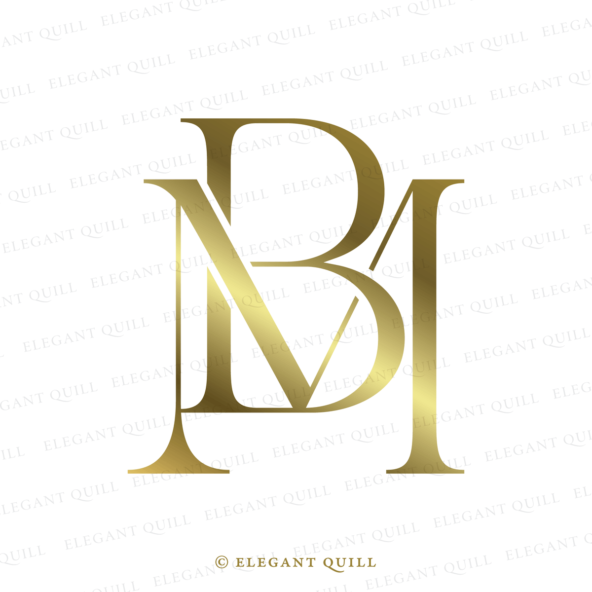 Married Couple Monogram, BM Initials Logo – Elegant Quill