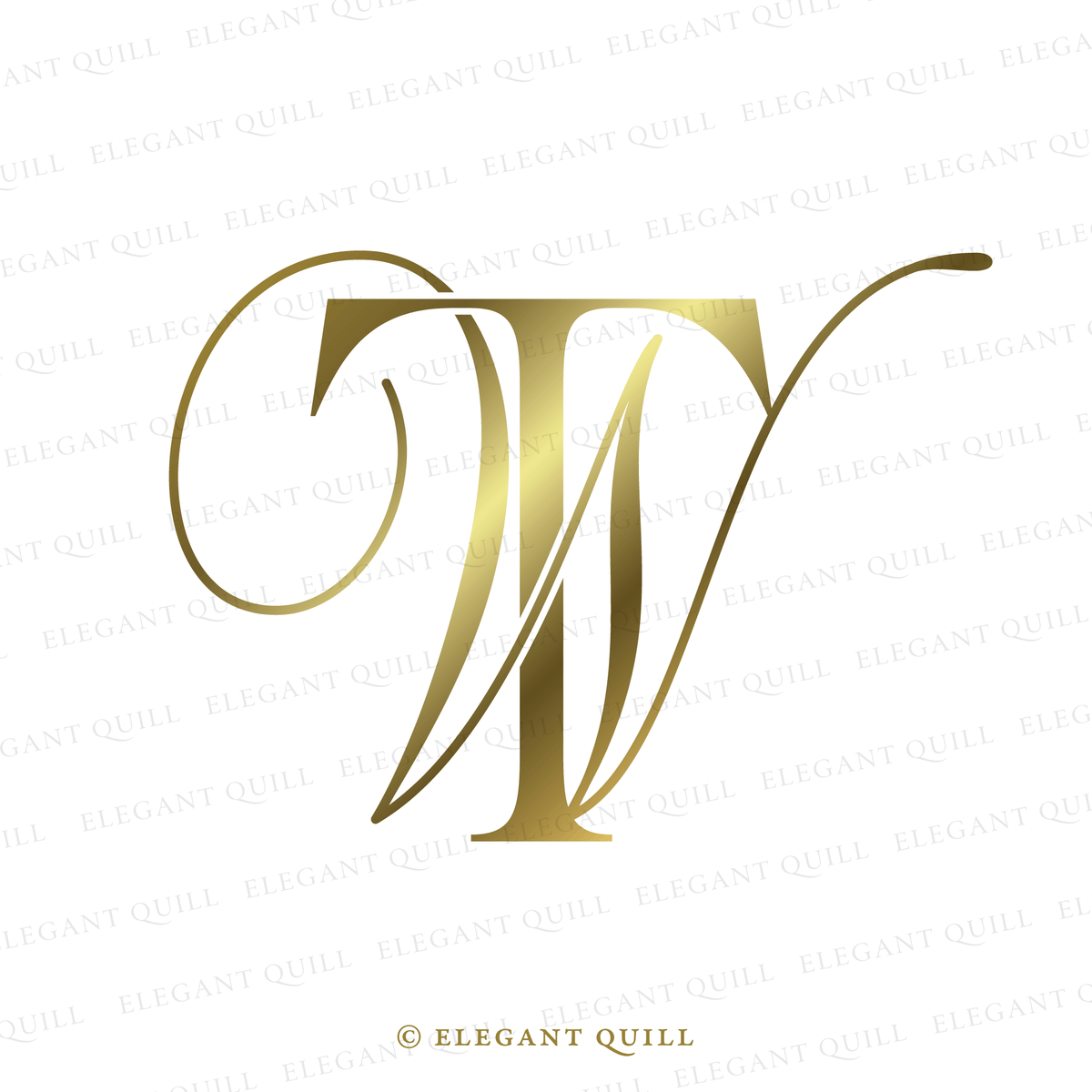 Married Couple Monogram, WT Initials Logo – Elegant Quill