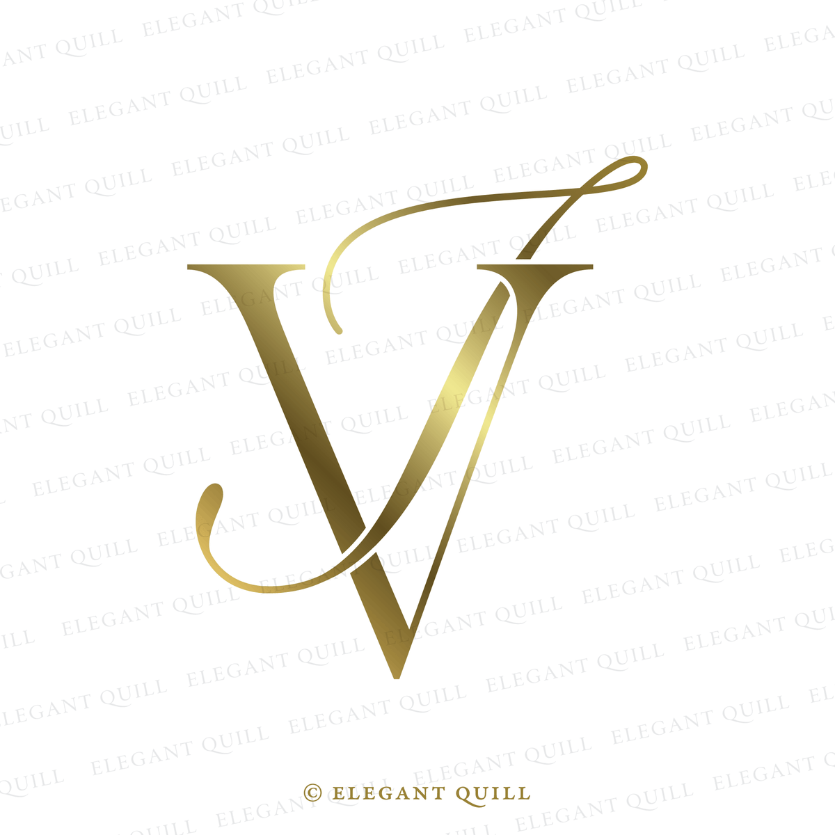 Modern Wedding Monogram, IV Initials Logo – Elegant Quill