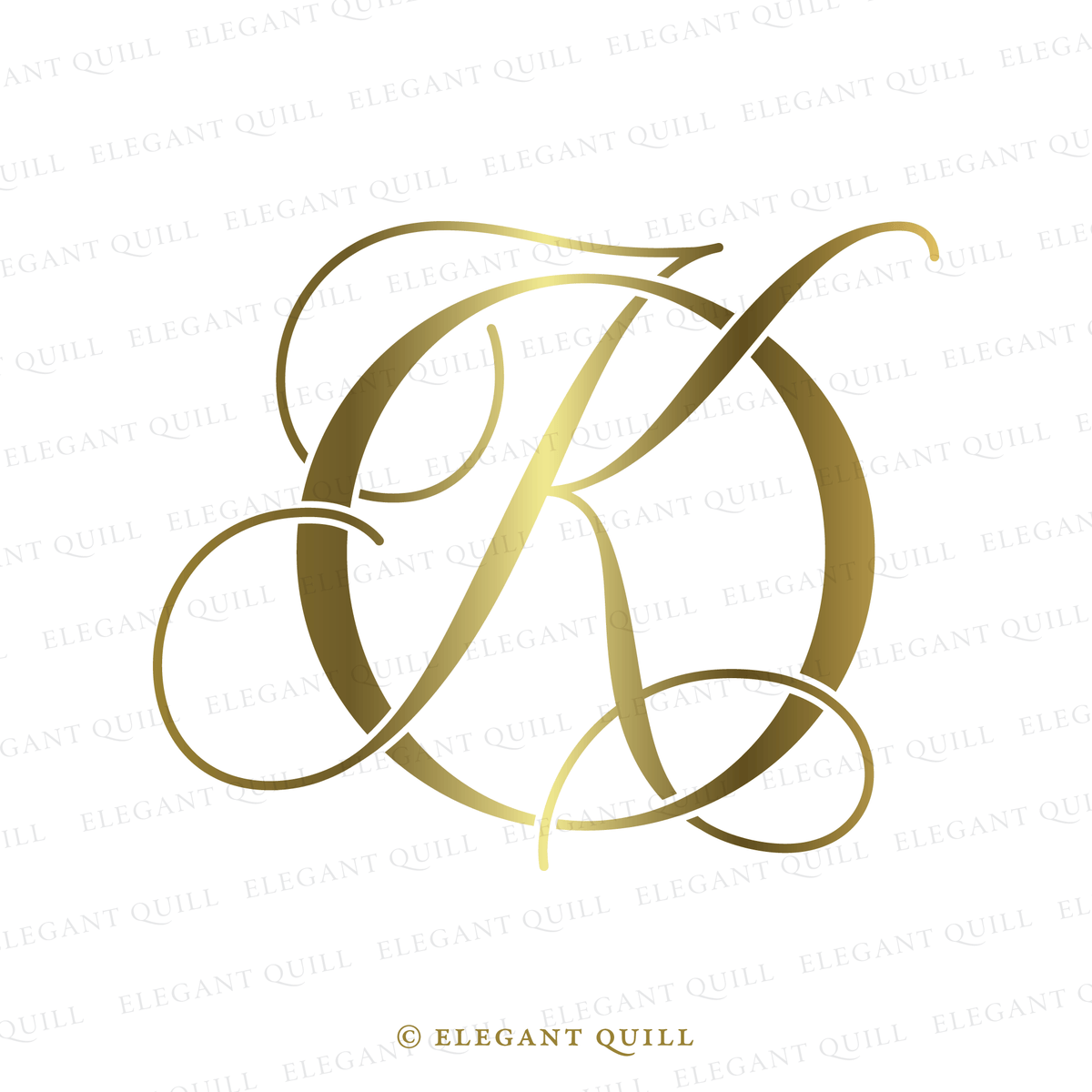 Modern Wedding Monogram, KO Initials Logo – Elegant Quill