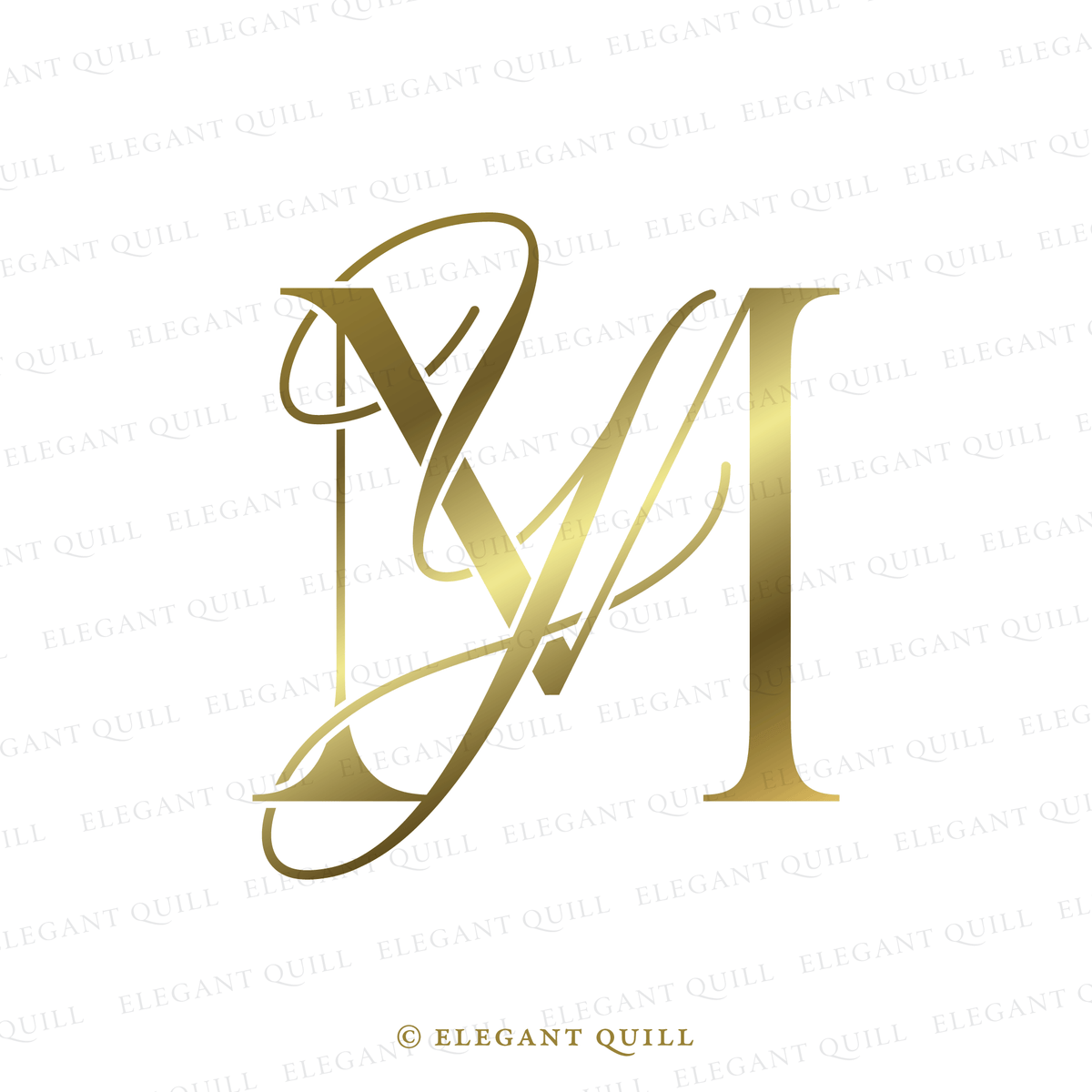 Modern Wedding Monogram, YM Initials Logo – Elegant Quill
