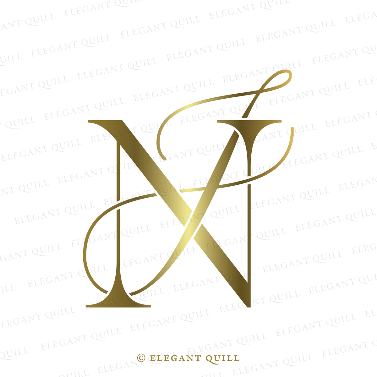 Wedding Dance Floor Monogram, JN Initials Logo – Elegant Quill