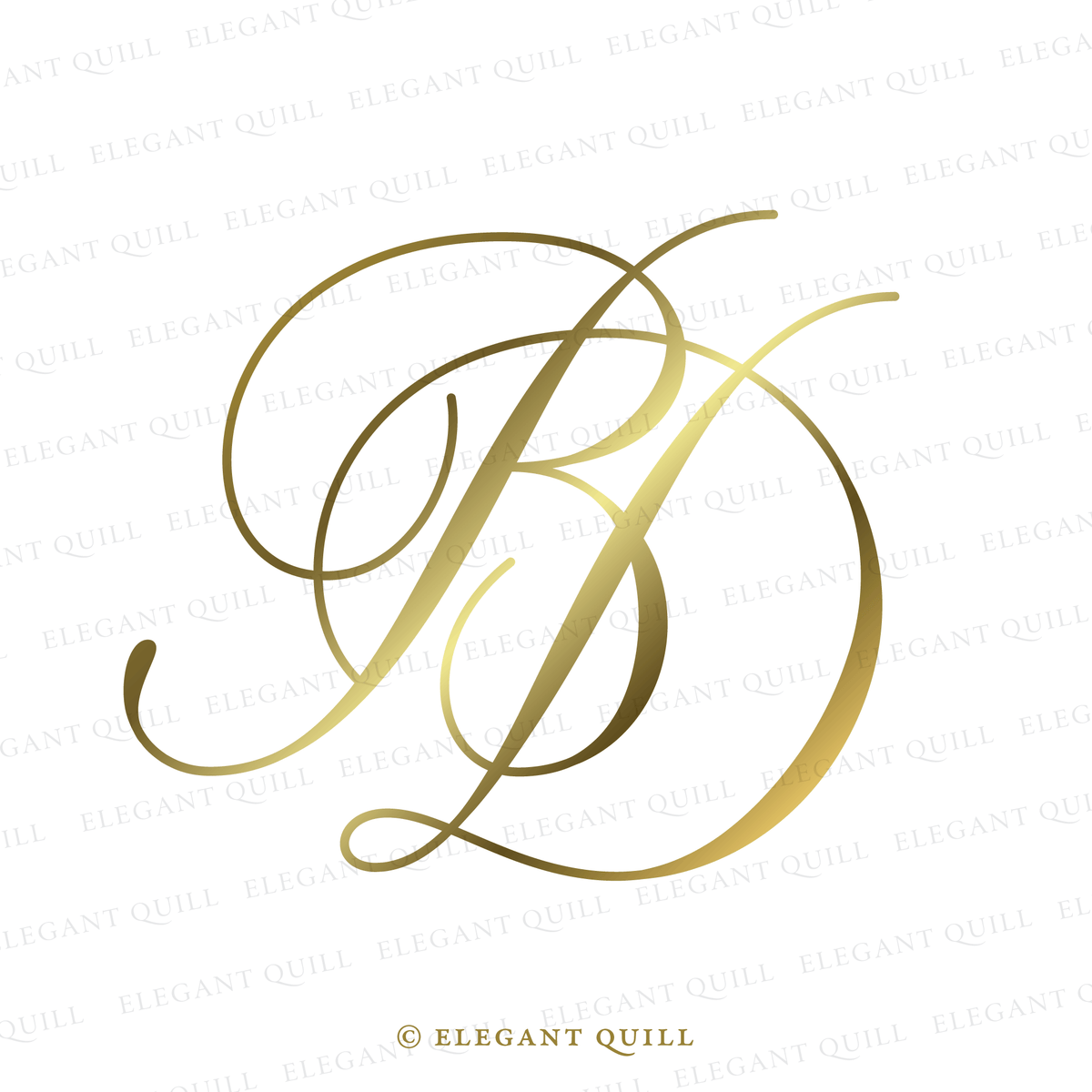 Wedding Logo Monogram, BD Initials – Elegant Quill