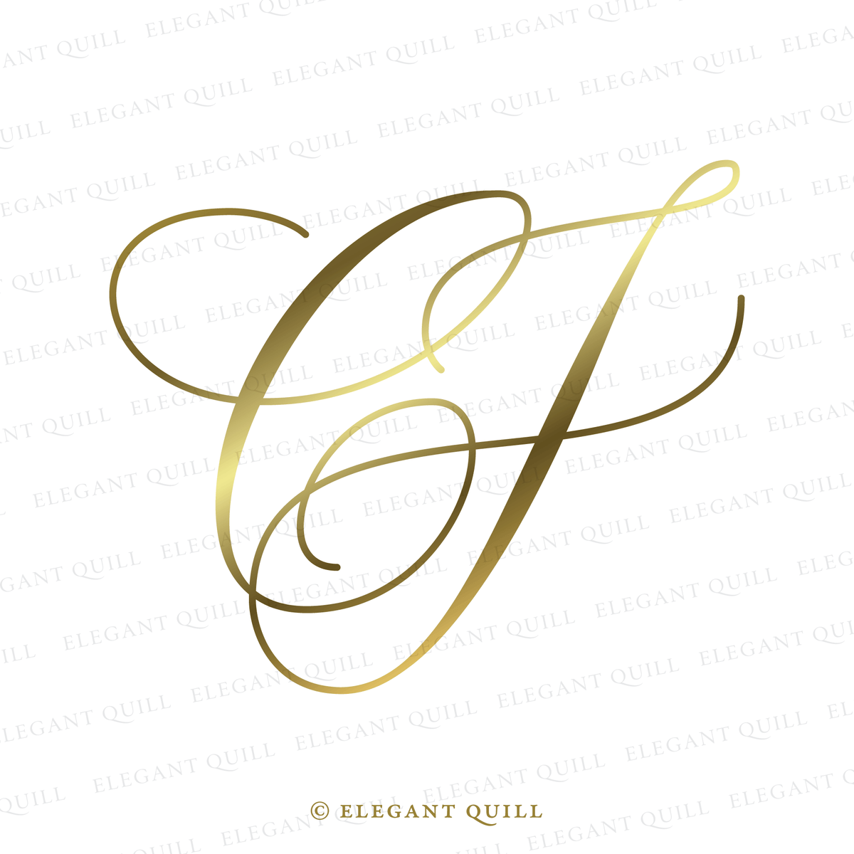 Wedding Monogram, CJ Initials Logo – Elegant Quill
