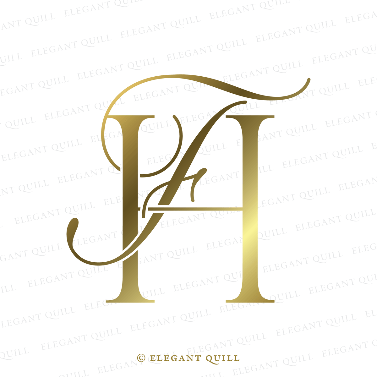 Wedding Monogram, FH Initials Logo – Elegant Quill