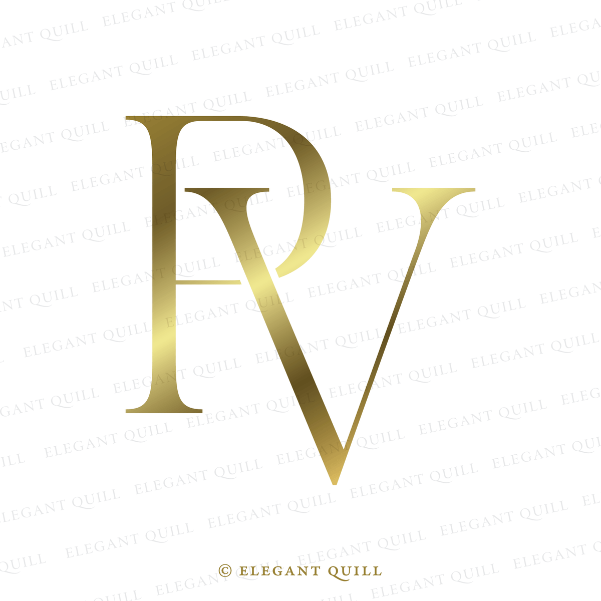 Wedding Monogram, PV Initials Logo – Elegant Quill