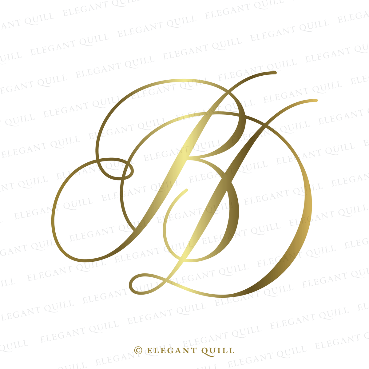 Wedding Monogram Logo, BD Initials – Elegant Quill
