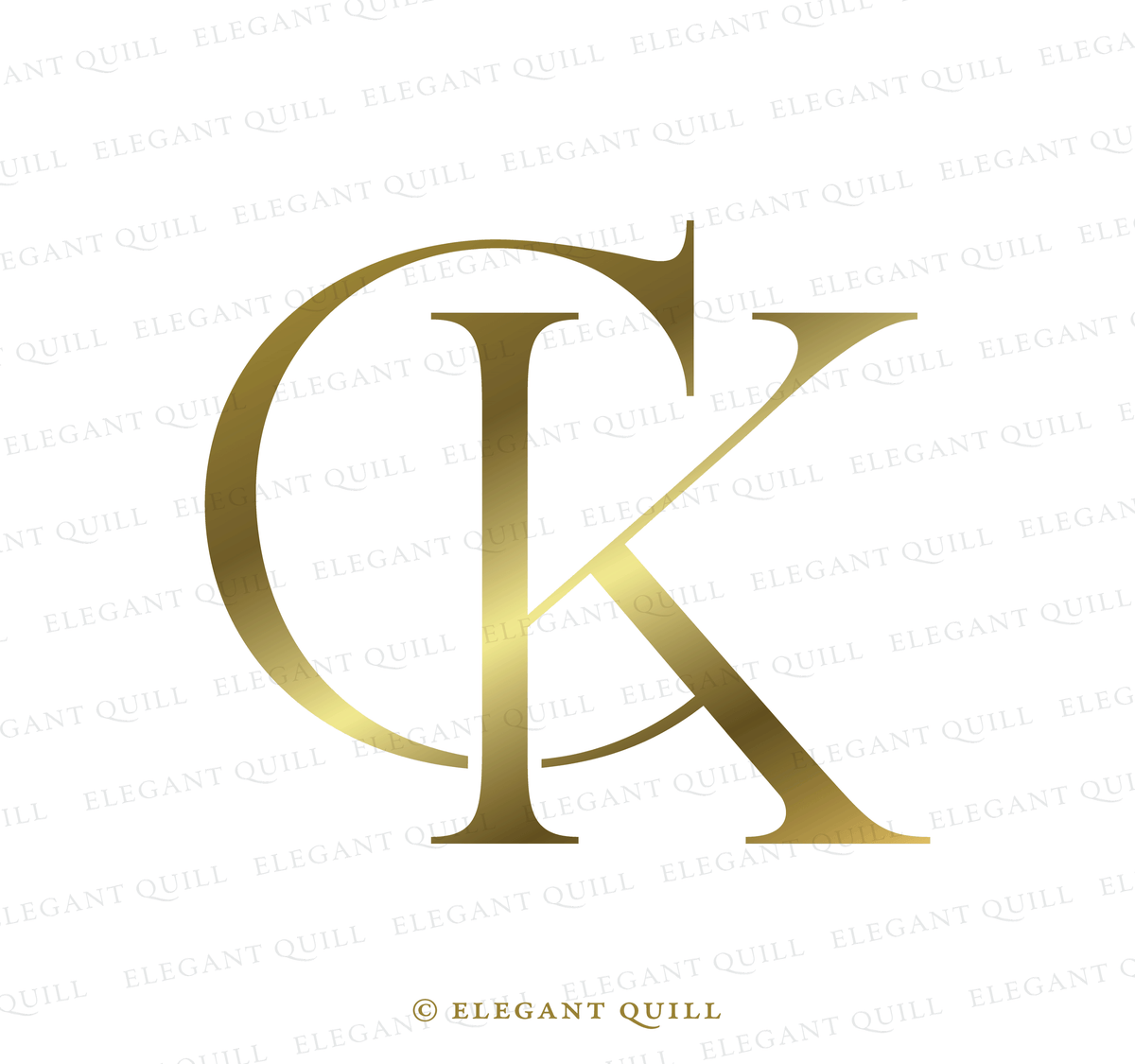 Wedding Monogram Logo, CK Initials – Elegant Quill