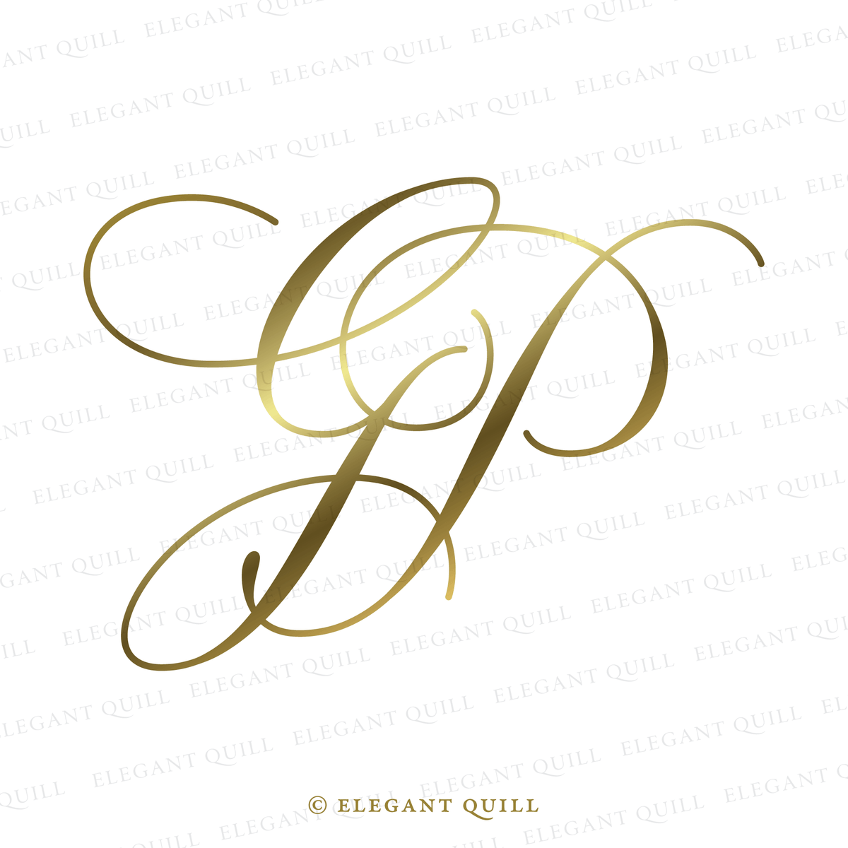Wedding Monogram Logo, GP Initials – Elegant Quill
