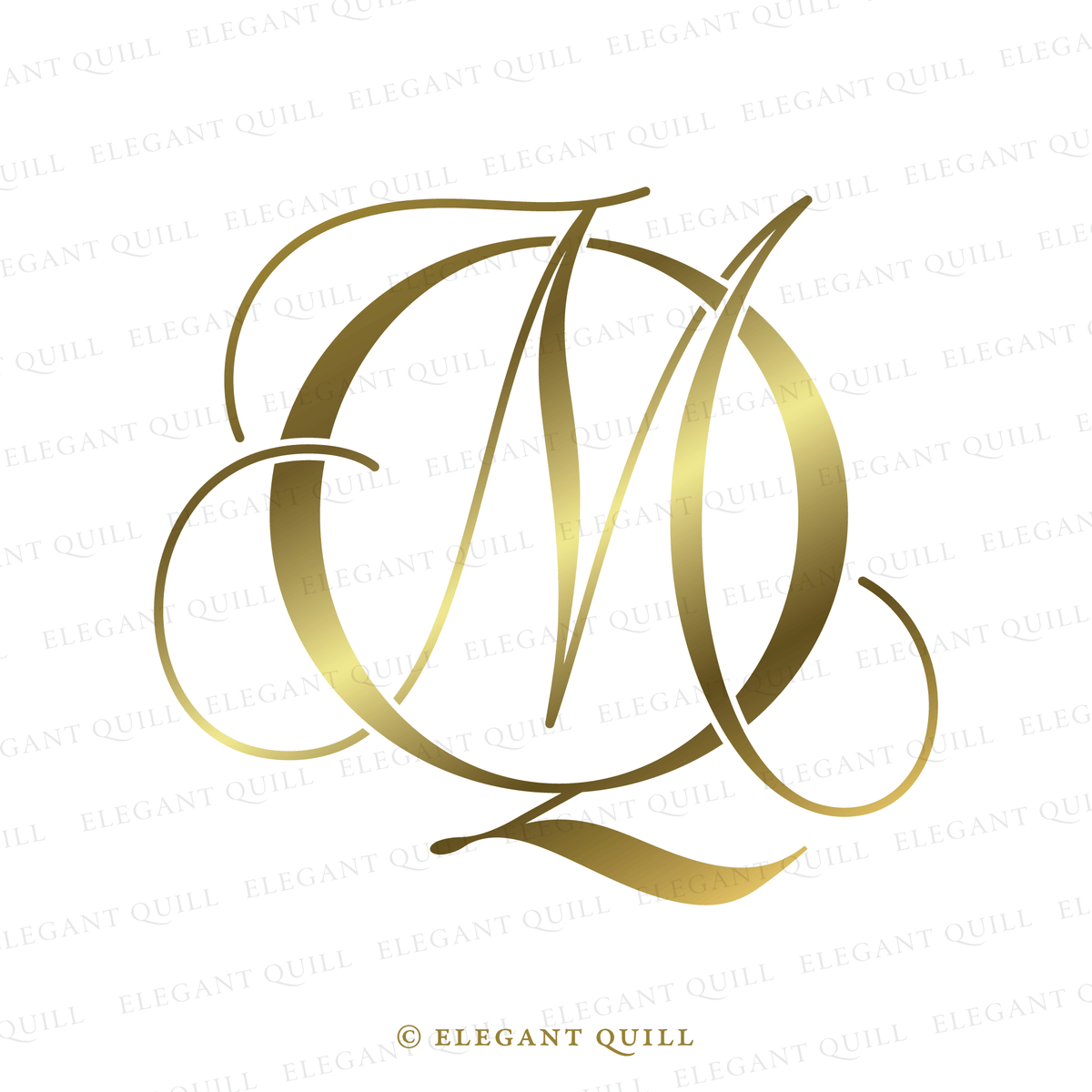 Wedding Monogram Logo, MQ Initials – Elegant Quill